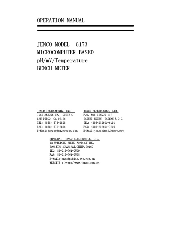 Operation Manual | PDF | Ph | Buffer Solution
