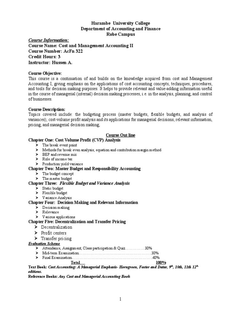 CMA II Course Outline | PDF