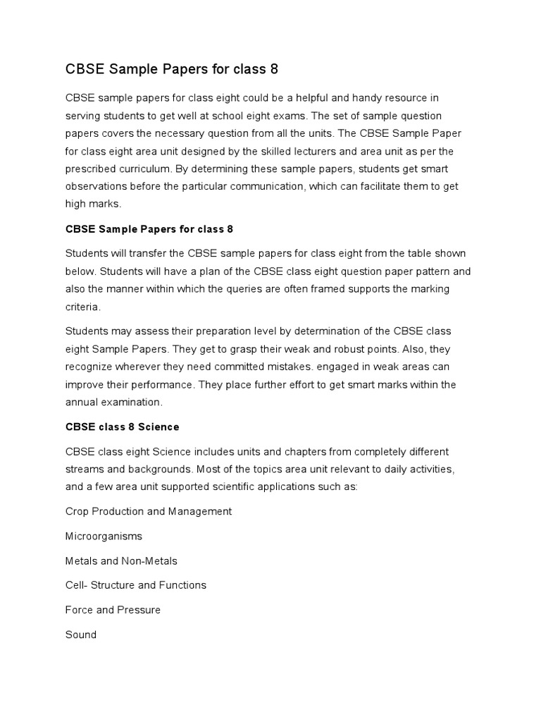CBSE Class 8 Sample Papers Guide | PDF | Test (Assessment) | Teaching ...