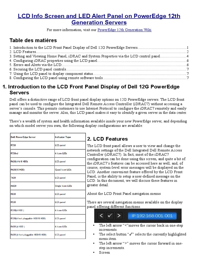 LCD Info Screen and LED Alert Panel On PowerEdge 12th Generation ...