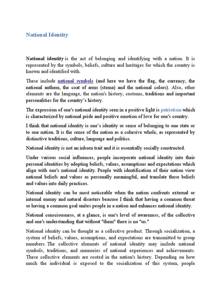 National Identity: National Identity Is The Act of Belonging and ...