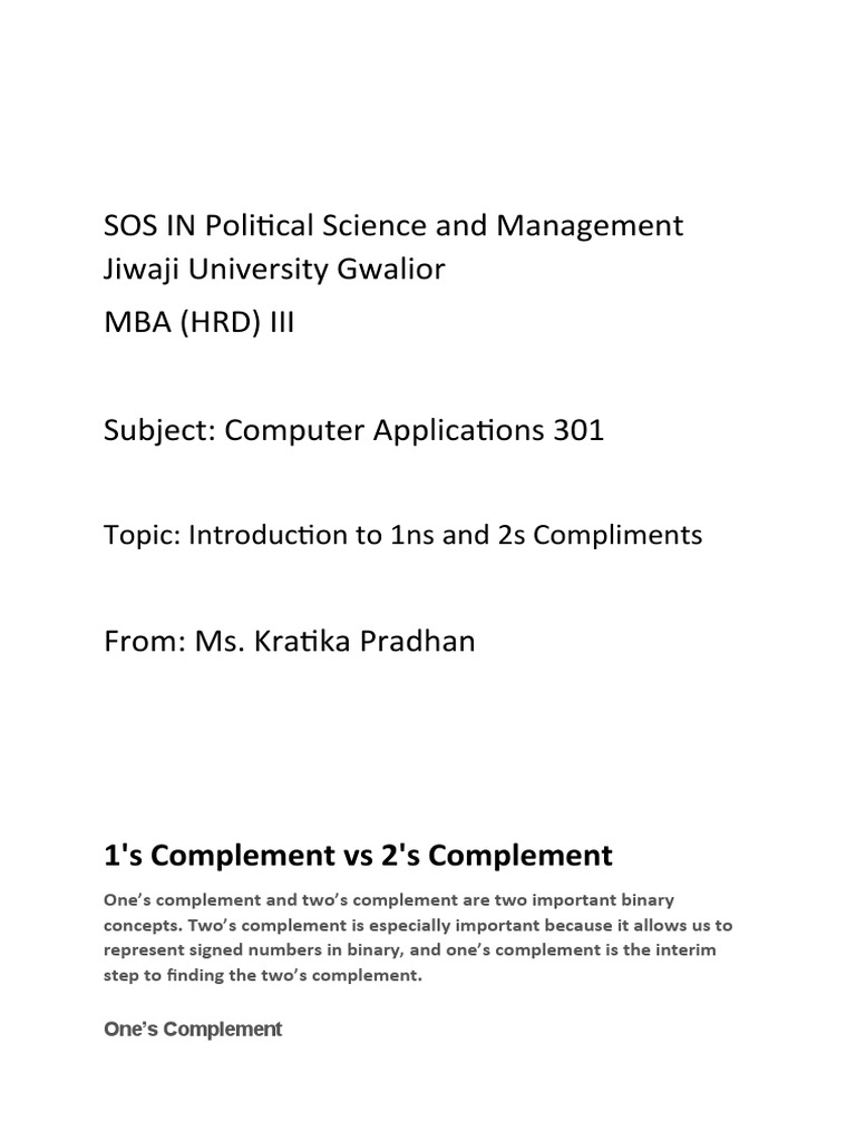 1ns and 2s Compliment | PDF | Mathematical Notation | Arithmetic