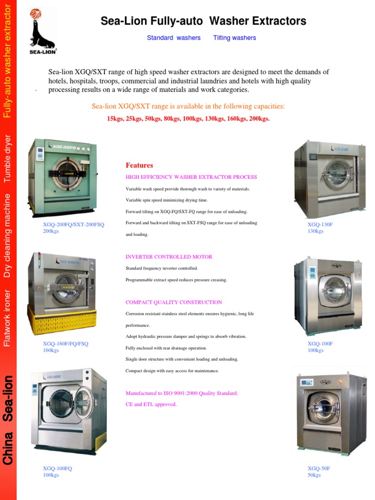 Sea-Lion Fully-Auto Washer Extractors: Sea-Lion XGQ/SXT Range Is ...