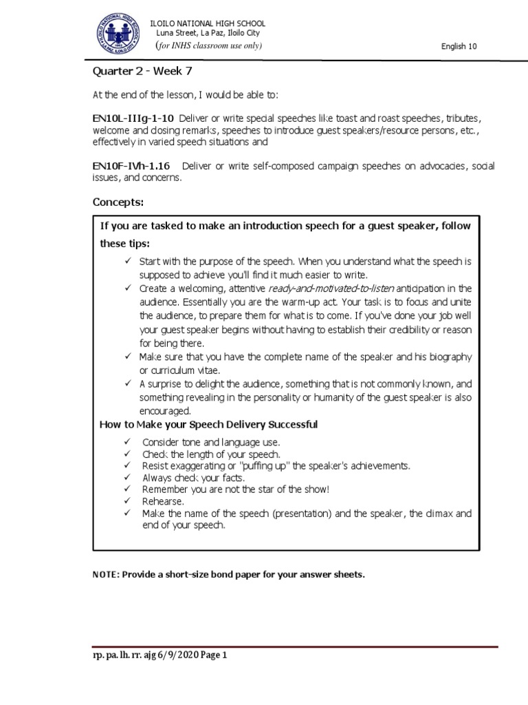 English 10 Module Quarter 2 Week 7 | PDF
