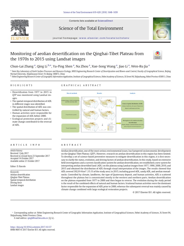 2018 (Zhang Et Al) Monitoring of Aeolian Desertification On The Qinghai ...