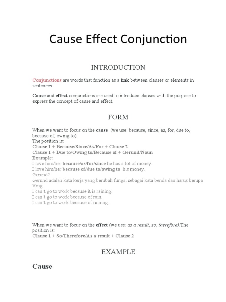 Cause Effect Conjunction | PDF | Clause | Sentence (Linguistics)