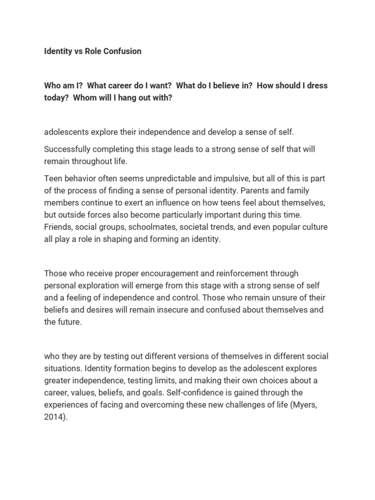 Identity Vs Role Confusion | Download Free PDF | Intimate Relationships ...