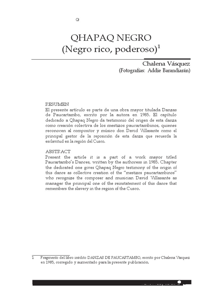 Historia de la Danza Qhapaq Negro | PDF | Bailes | Personas de raza negra