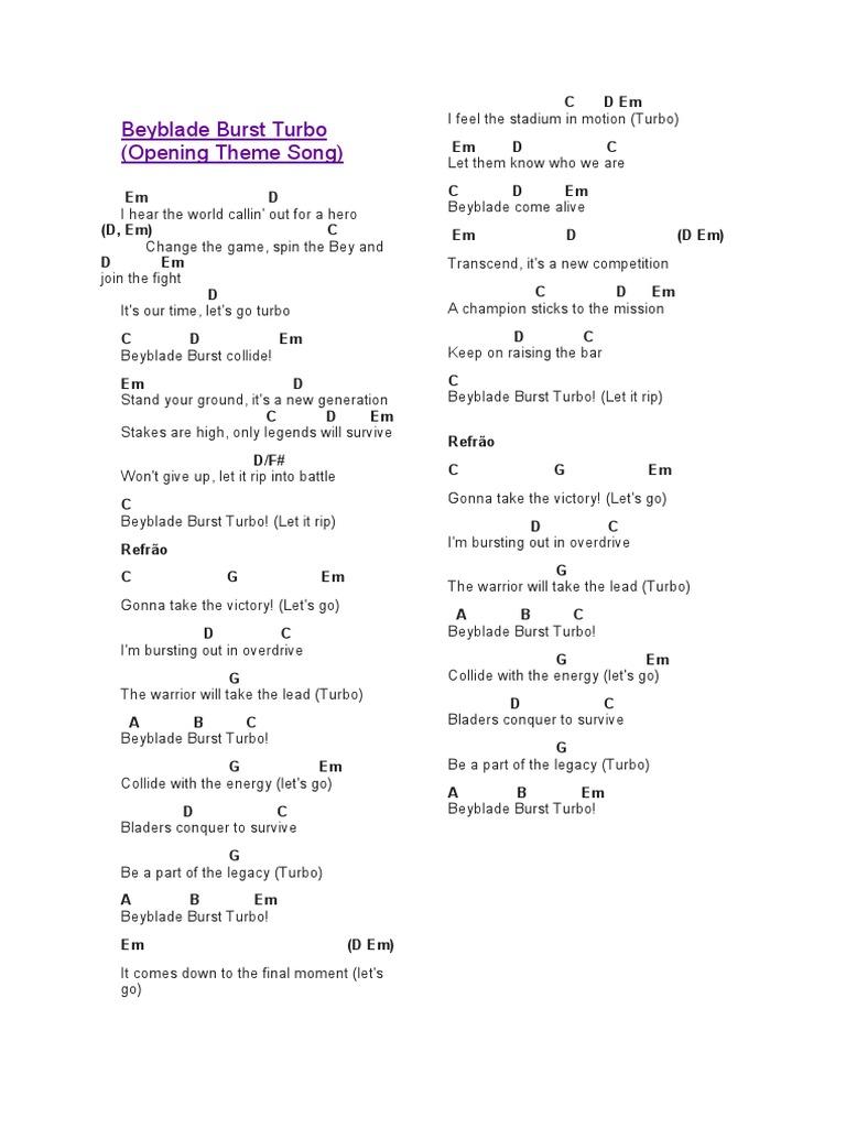 Beyblade Burst Turbo (Opening Theme Song) | PDF | Toy Brands | Sports