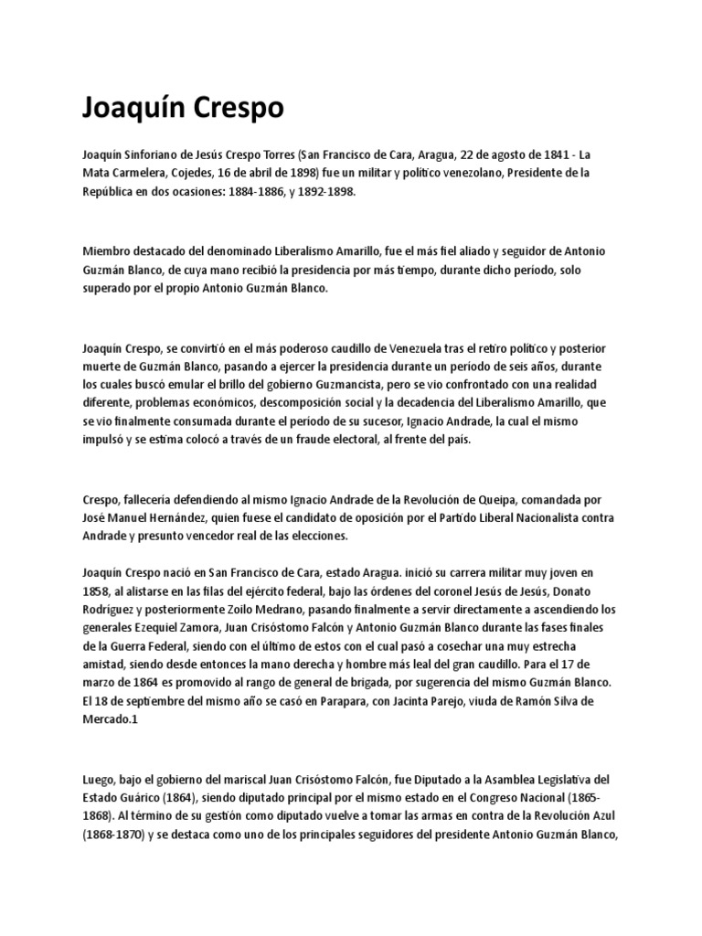 Joaquín Crespo. | PDF | Venezuela | Gobierno