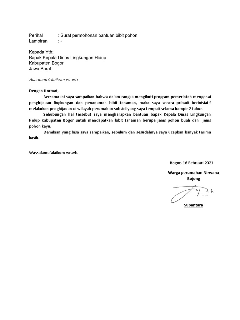 Surat Permohonan Bibit Pohon | PDF