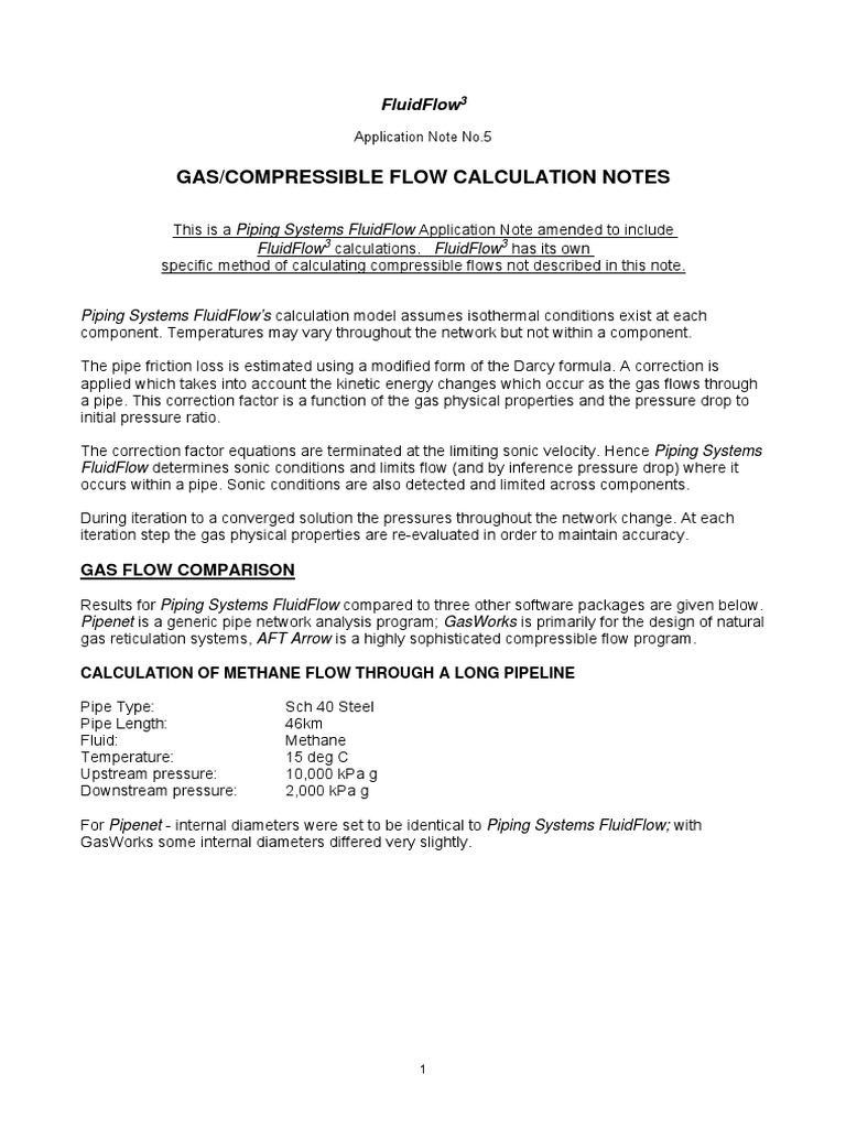 Gas/Compressible Flow Calculation Notes: Fluidflow | PDF | Fluid ...
