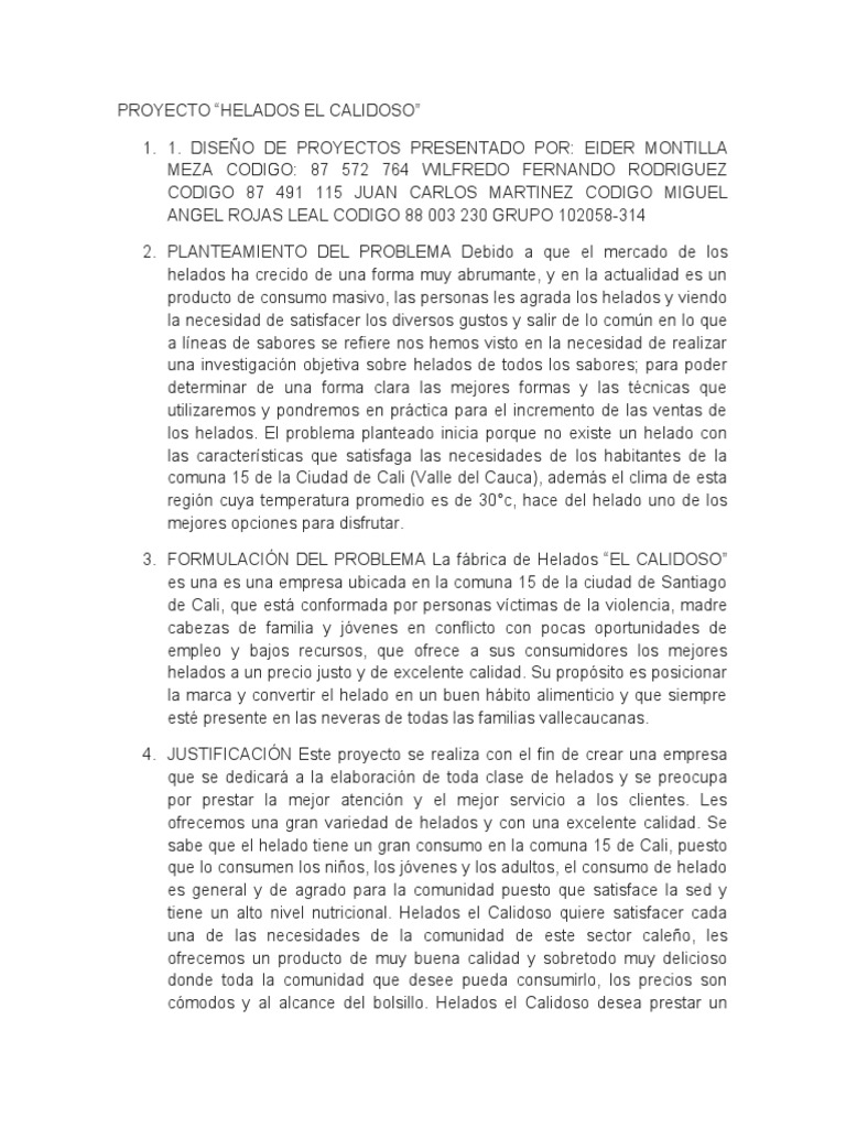 Proyecto de La Heladeria | PDF | Leche | Mercado (economía)