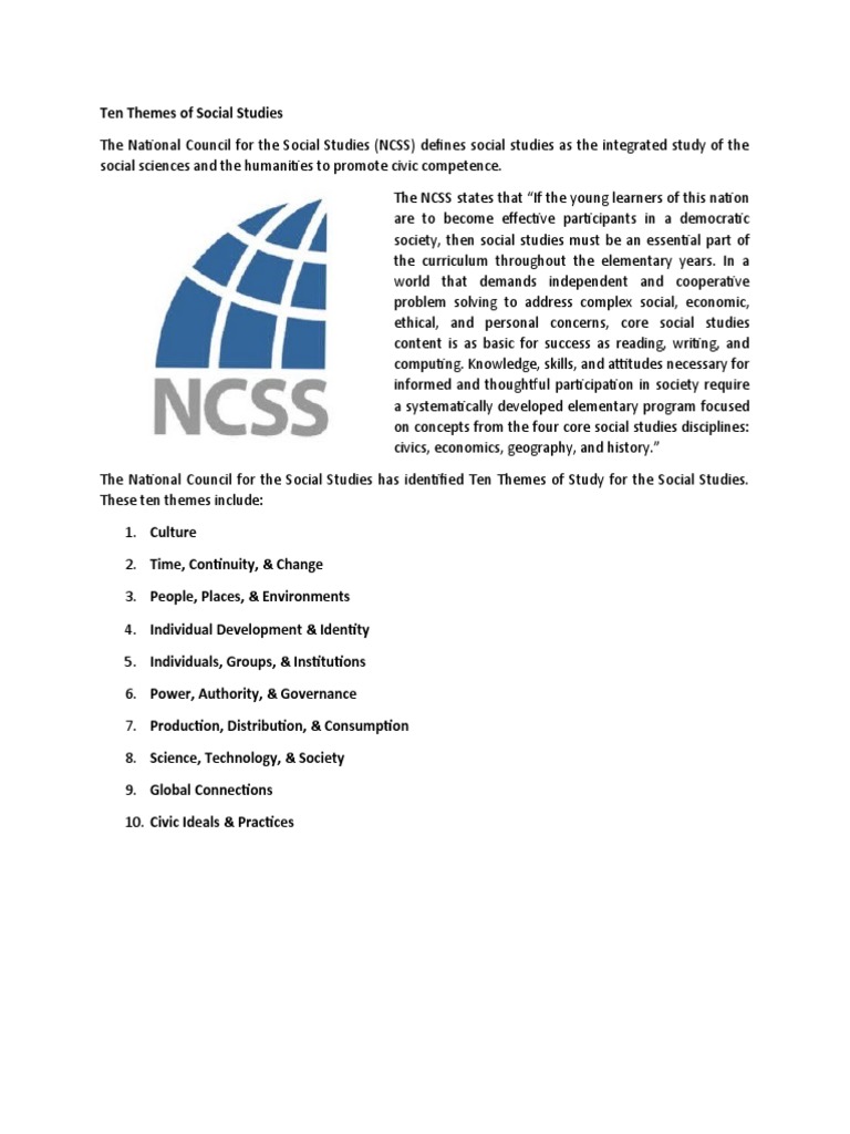 Ten Themes of Social Studies | PDF | Social Science