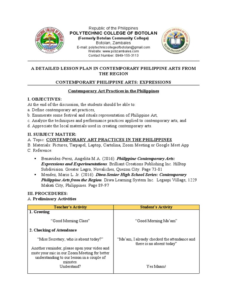 Detailed Lesson Plan For Final Demo - CPAR | PDF | Rituals | Paintings
