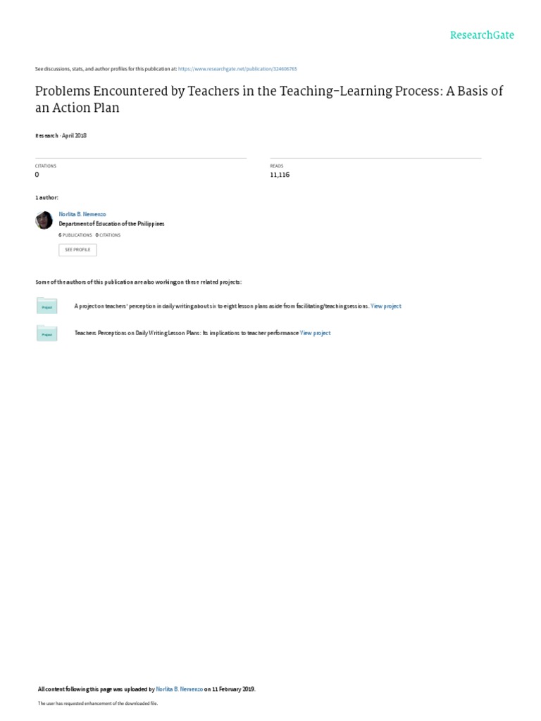 Problems Encountered by Teachers in The Teaching-Learning Process: A ...