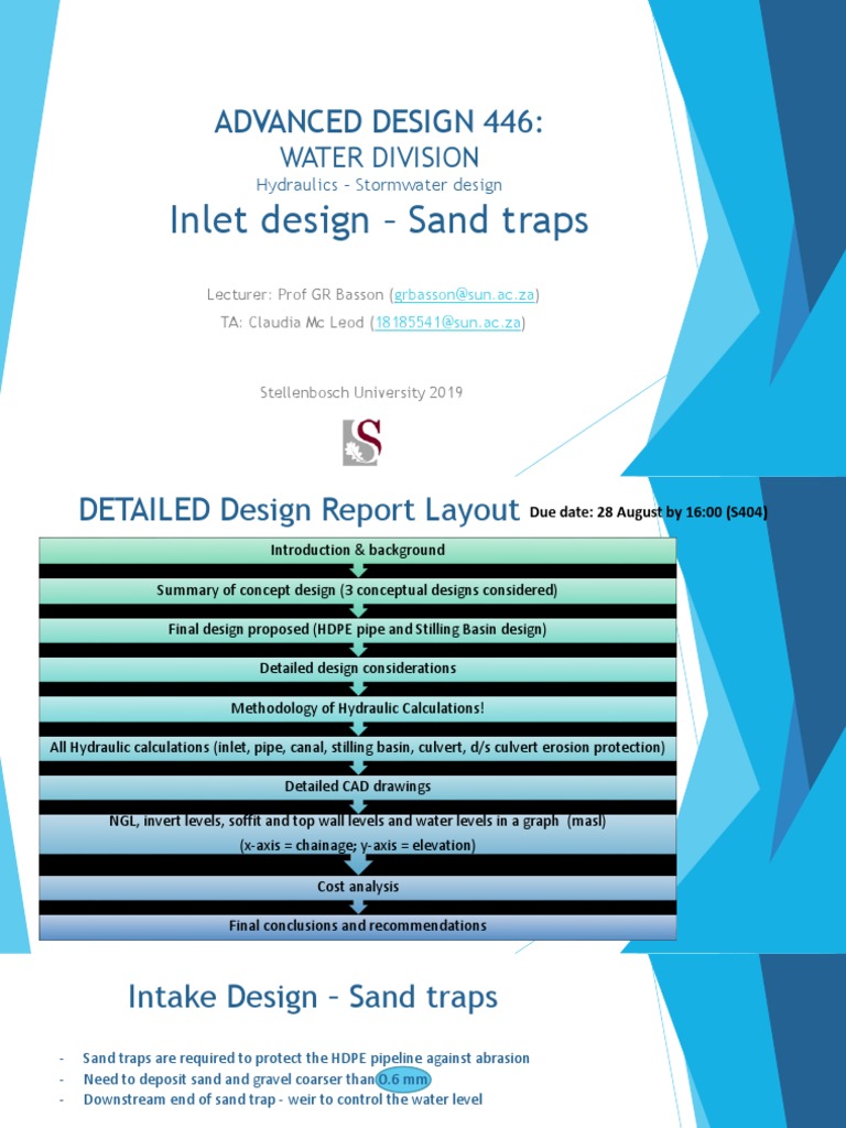 Advanced Design 446:: Inlet Design - Sand Traps | PDF | Sediment | Spillway