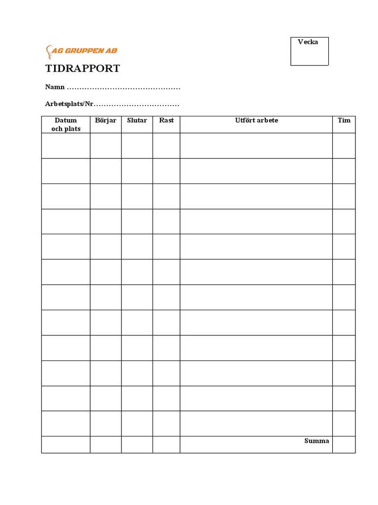 Tidrapport Gruppen | PDF