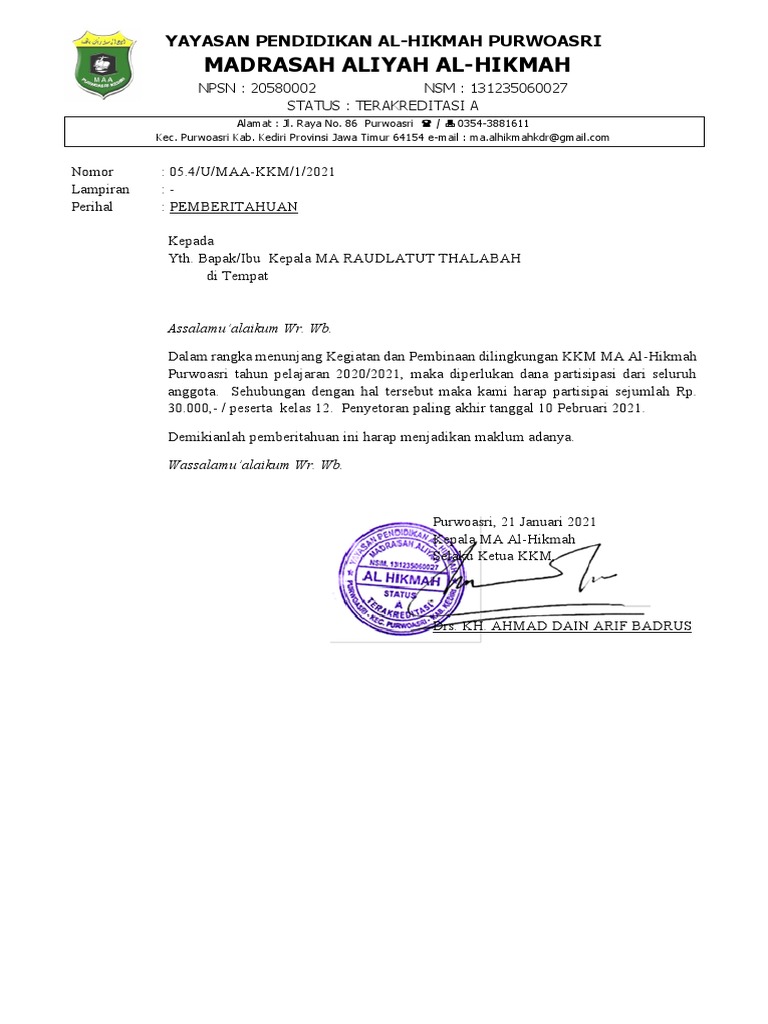 4 Surat Pemberitahuan Edaran KKM 2020 - 2021 | PDF