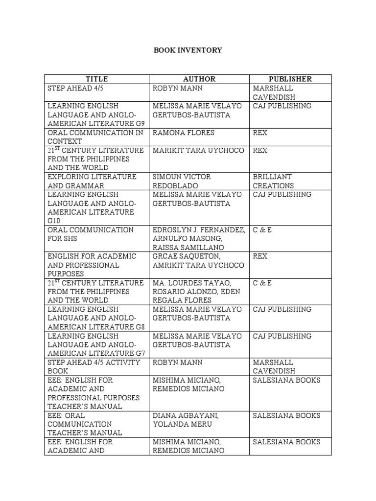 Book Inventory | PDF