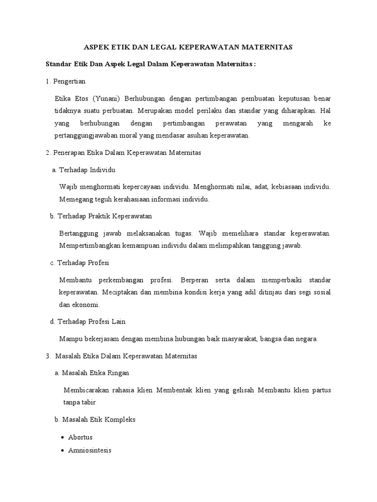 Aspek Etik Dan Legal Keperawatan Maternitas | PDF | Pengembangan Diri | Kesehatan Holistik