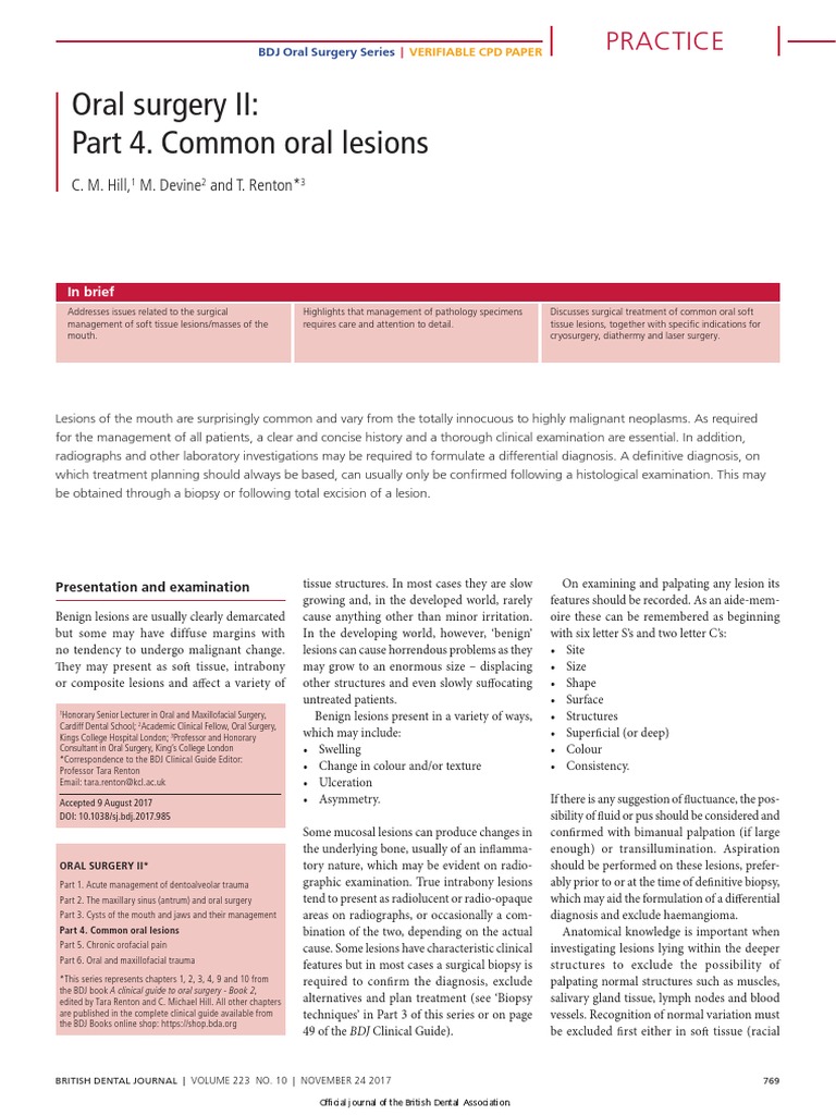 Common Oral Lesions | PDF | Biopsy | Dentures