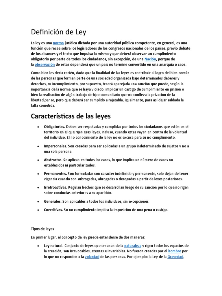 Definición de Ley: Características de Las Leyes | PDF | Constitución ...
