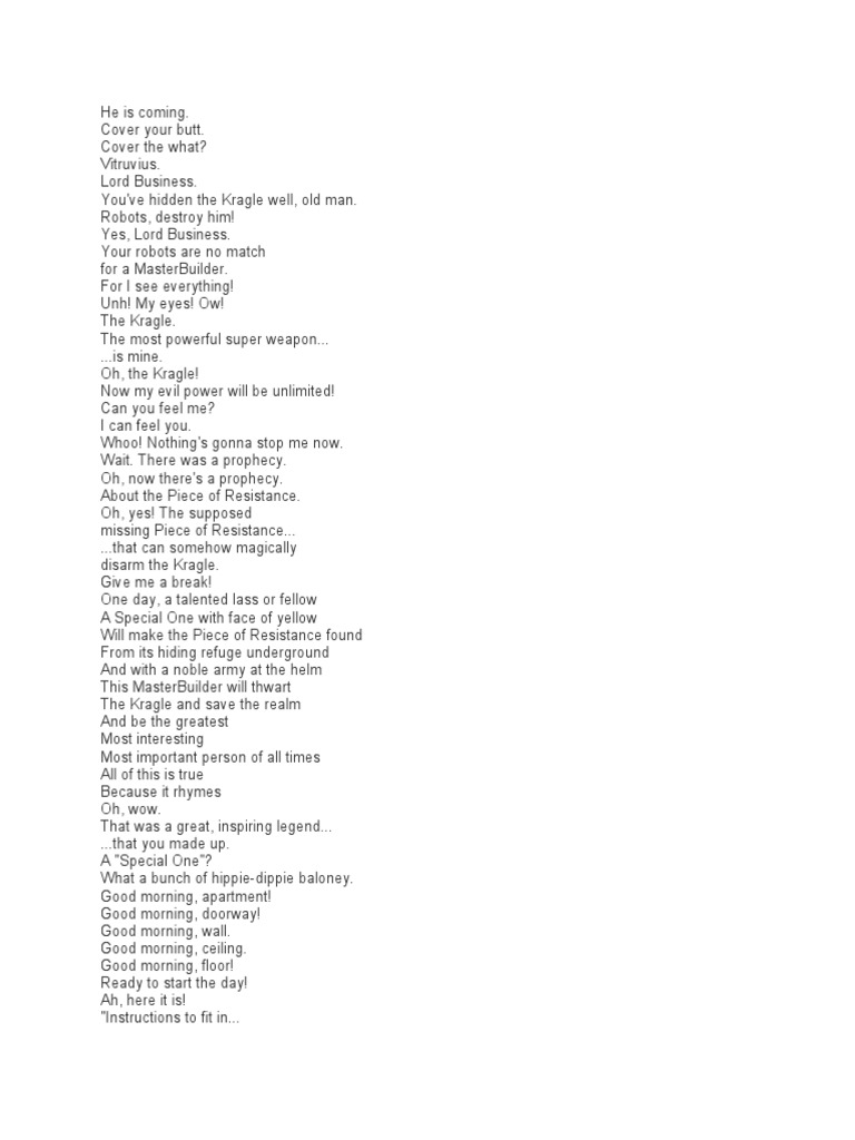 Lego Movie Script | PDF