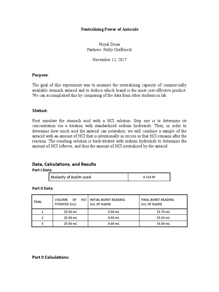 Antacid Titration Lab | PDF | Titration | Chemistry