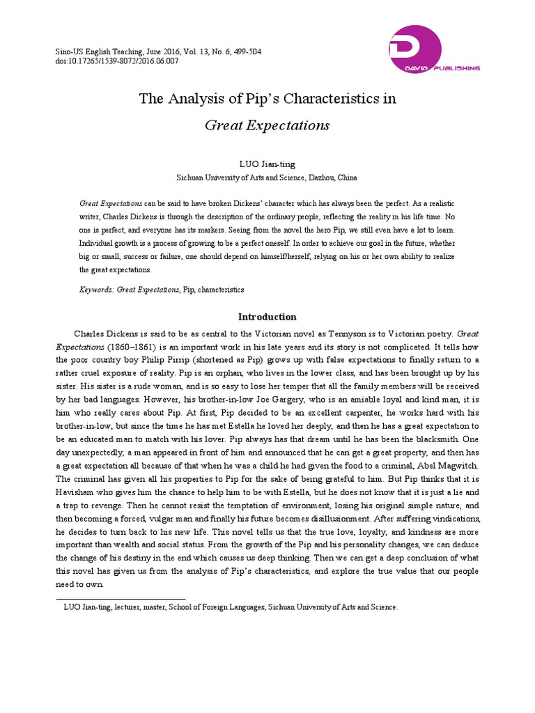 The Analysis of Pip's Characteristics In: Great Expectations | PDF ...
