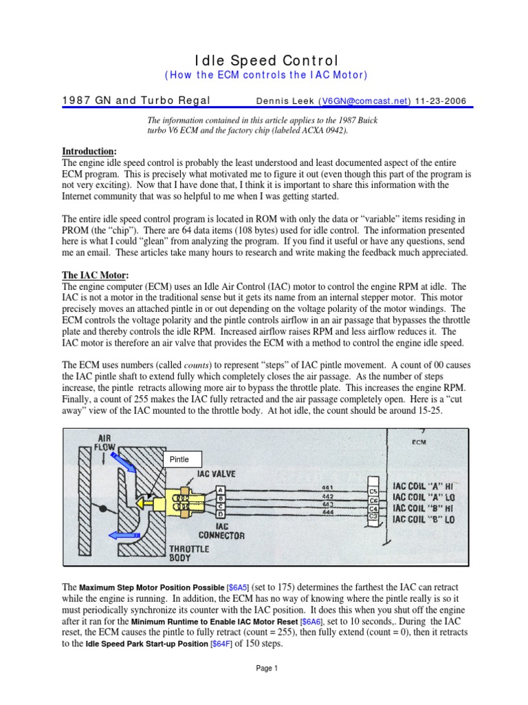 ECM Controls IAC Motor to Regulate Idle Speed | PDF | Throttle ...