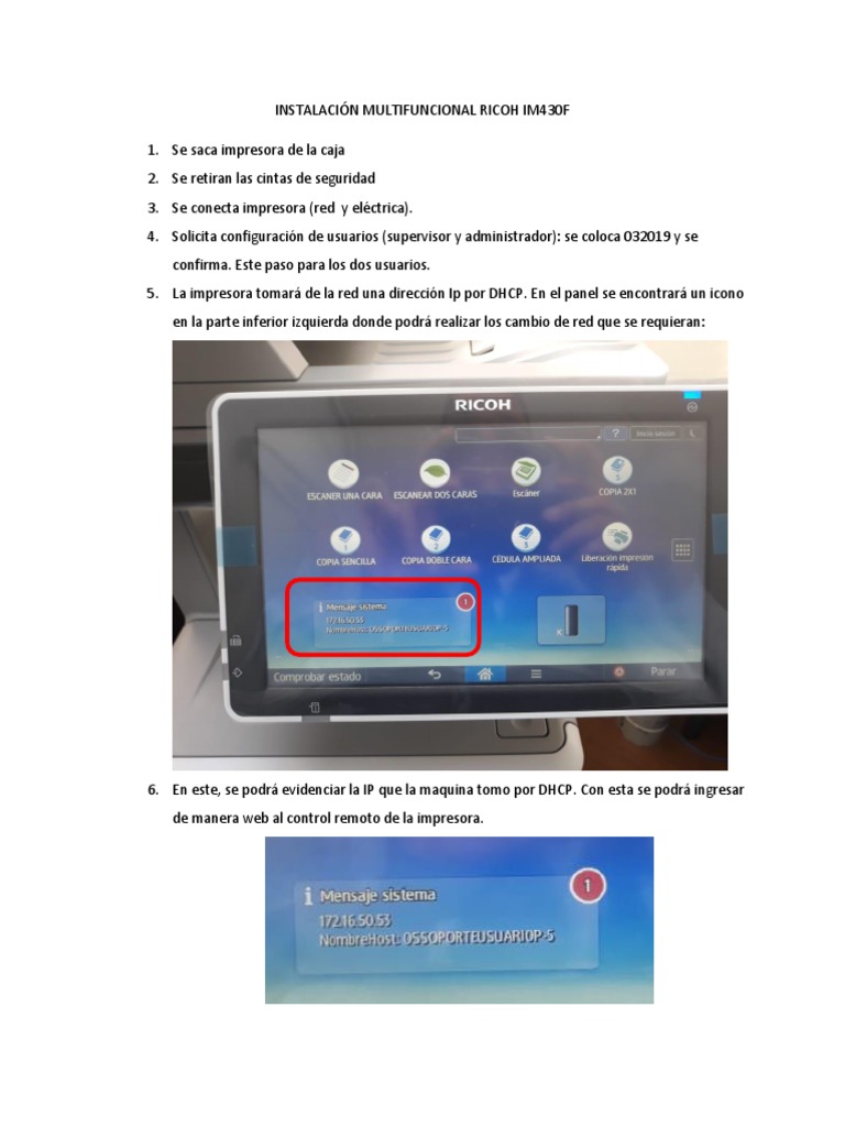 Check List Instalación y Configuración Impresora RICOH Im430f | PDF | Impresora (Computación ...