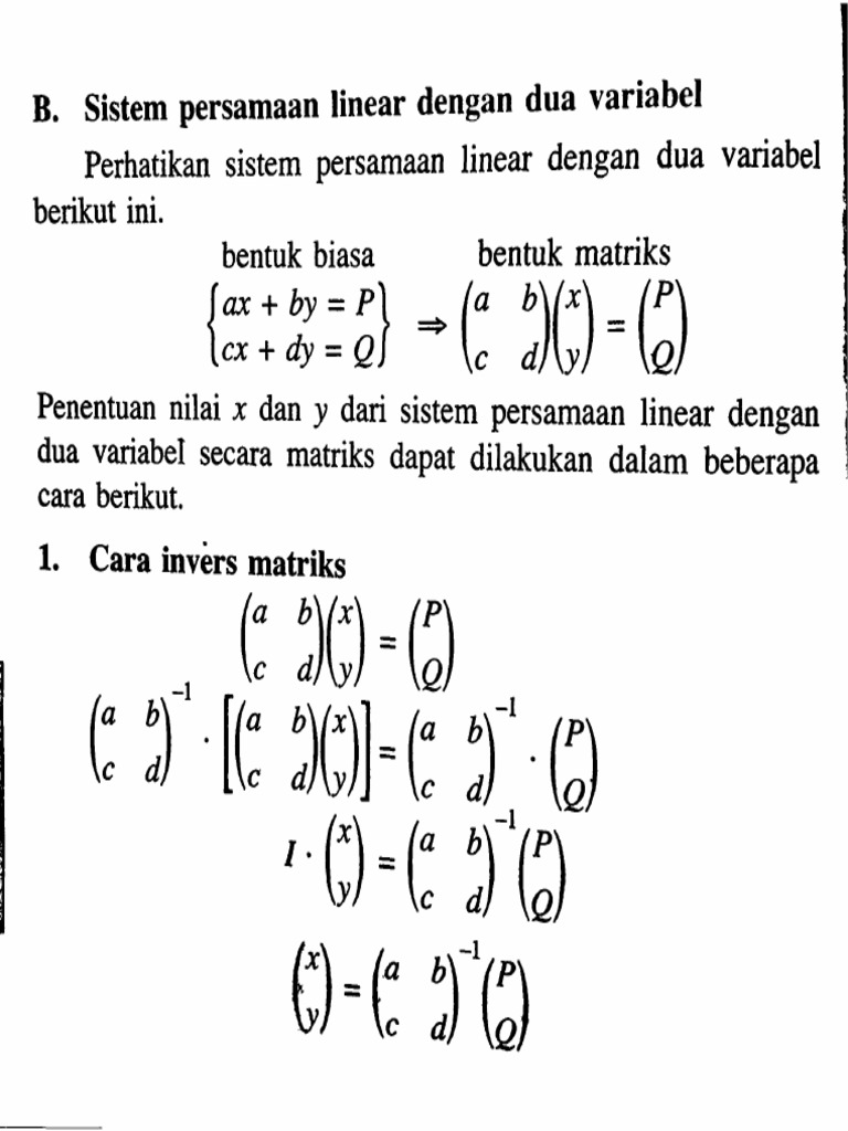 Penyelesaian SPLDV Dengan Invers Matriks | PDF