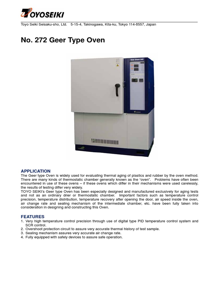 No. 272 Geer Type Oven: Application | PDF | Temperature | Electrical ...