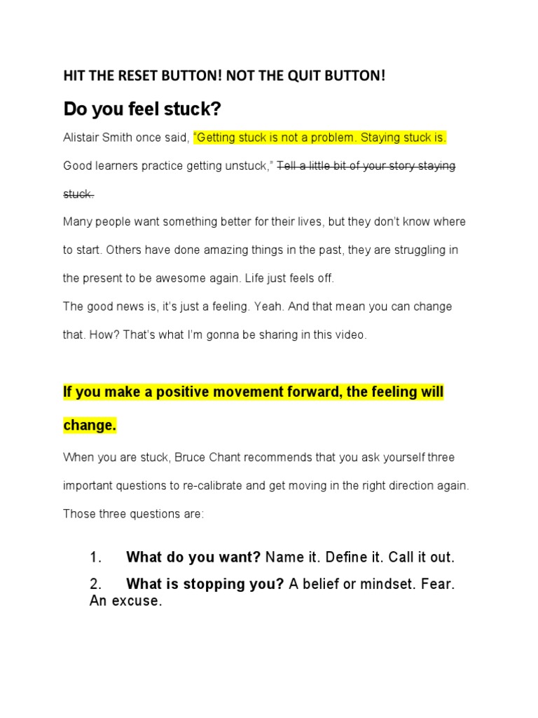 Hit The Reset Button | PDF | Goal