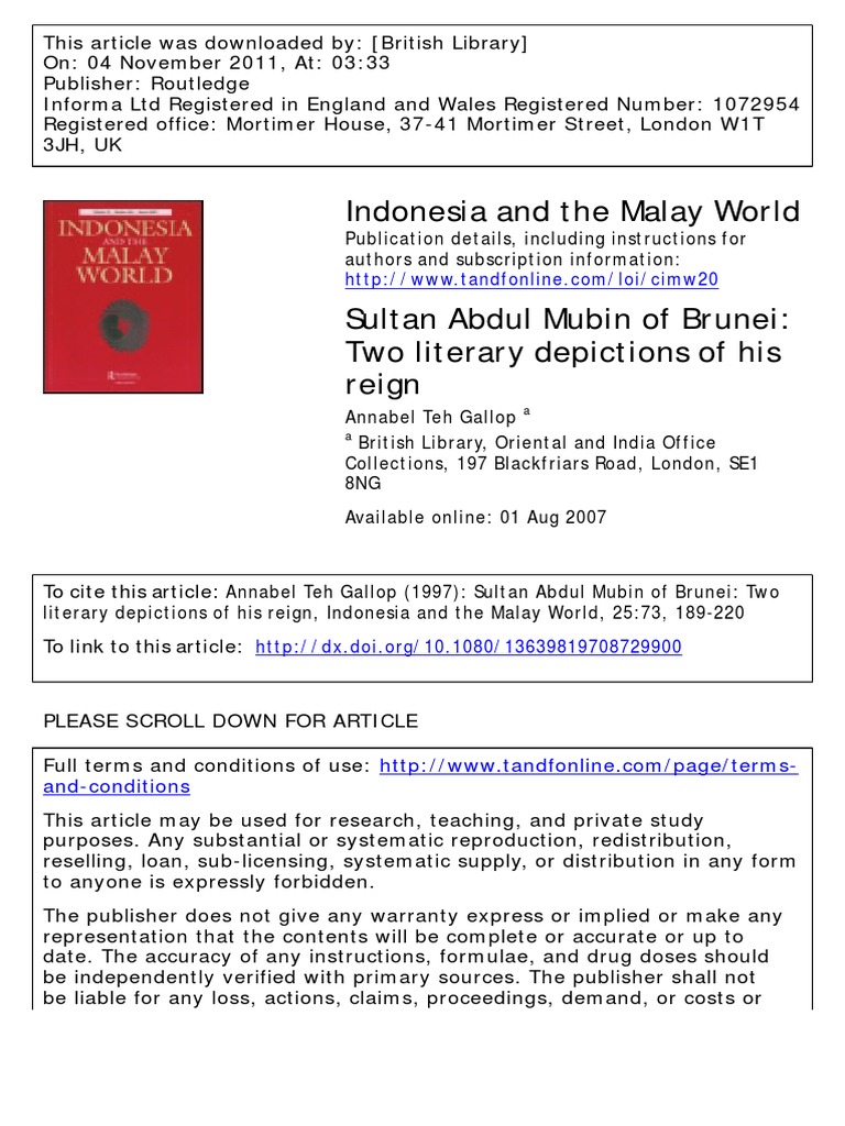 Sultan Abdul Mubin of Brunei - Two Literary Depictions of His Reign ...