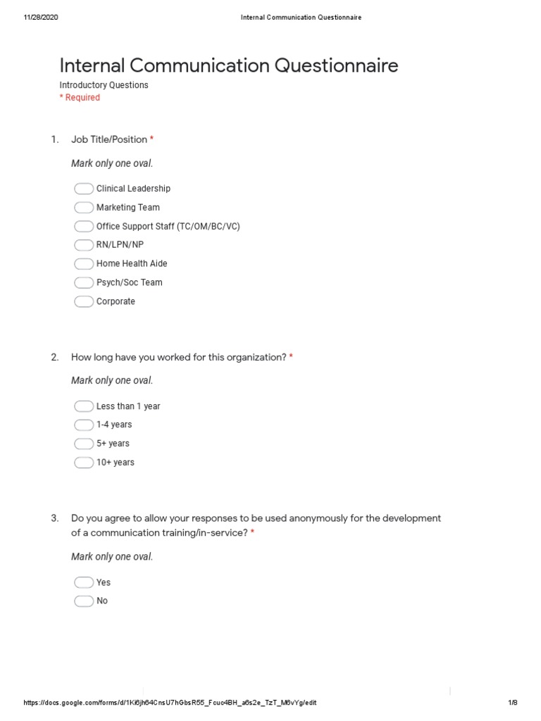 Internal Communication Audit Questionnaire | PDF | Psychology ...