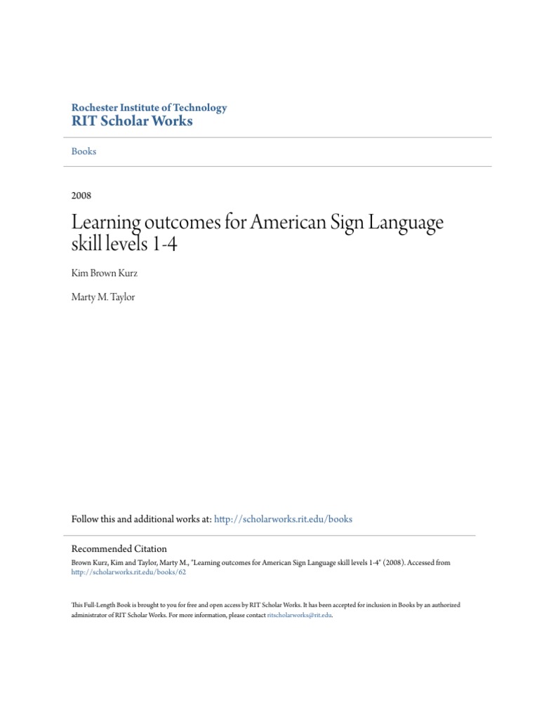 Learning Outcomes For American Sign Language Skill Levels 1-4 | PDF ...