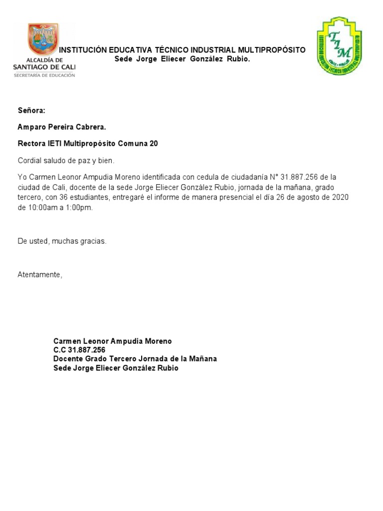 Carta Entrega de Informes | PDF