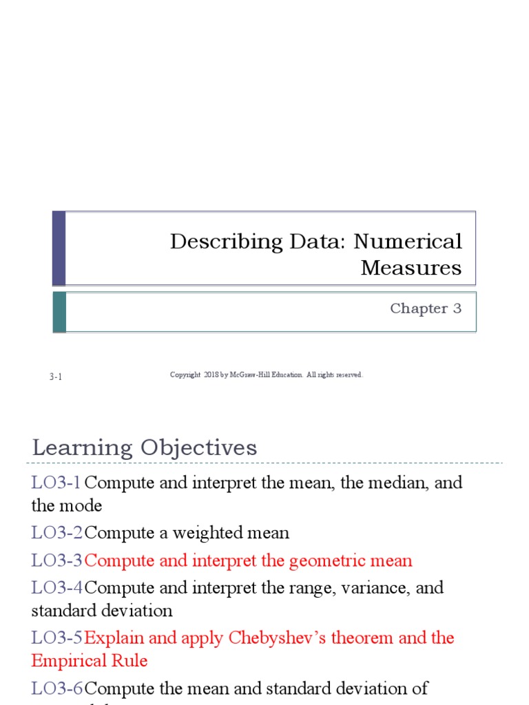 Chapter 3. Describing Data-Numerical Measures | PDF | Mean | Median