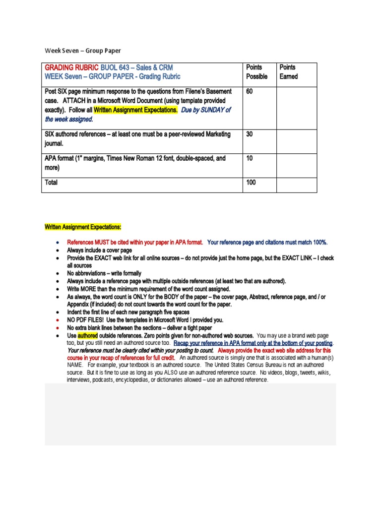 APA Grading Rubric for Group Paper | PDF | Microsoft Word | Apa Style