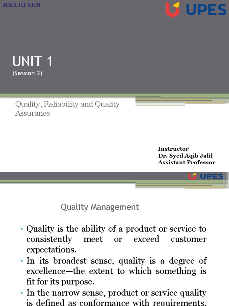 Unit 1: Quality, Reliability and Quality Assurance | PDF | Quality ...