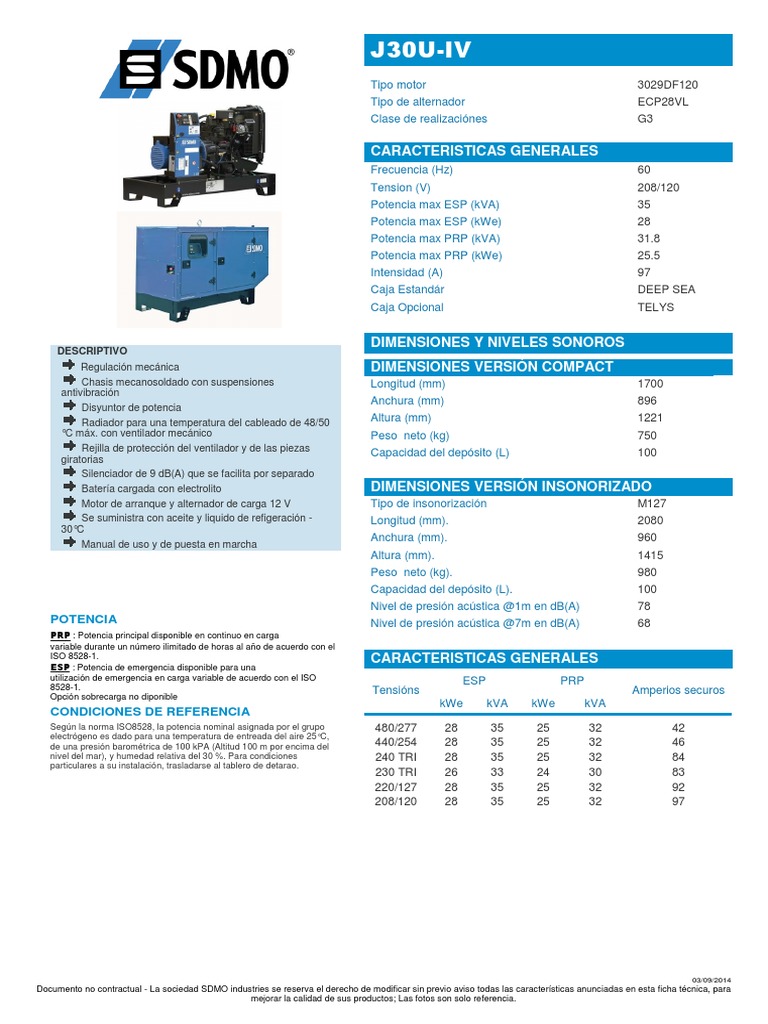 Generador J30U-IV: Especificaciones Técnicas | PDF | Metrología ...