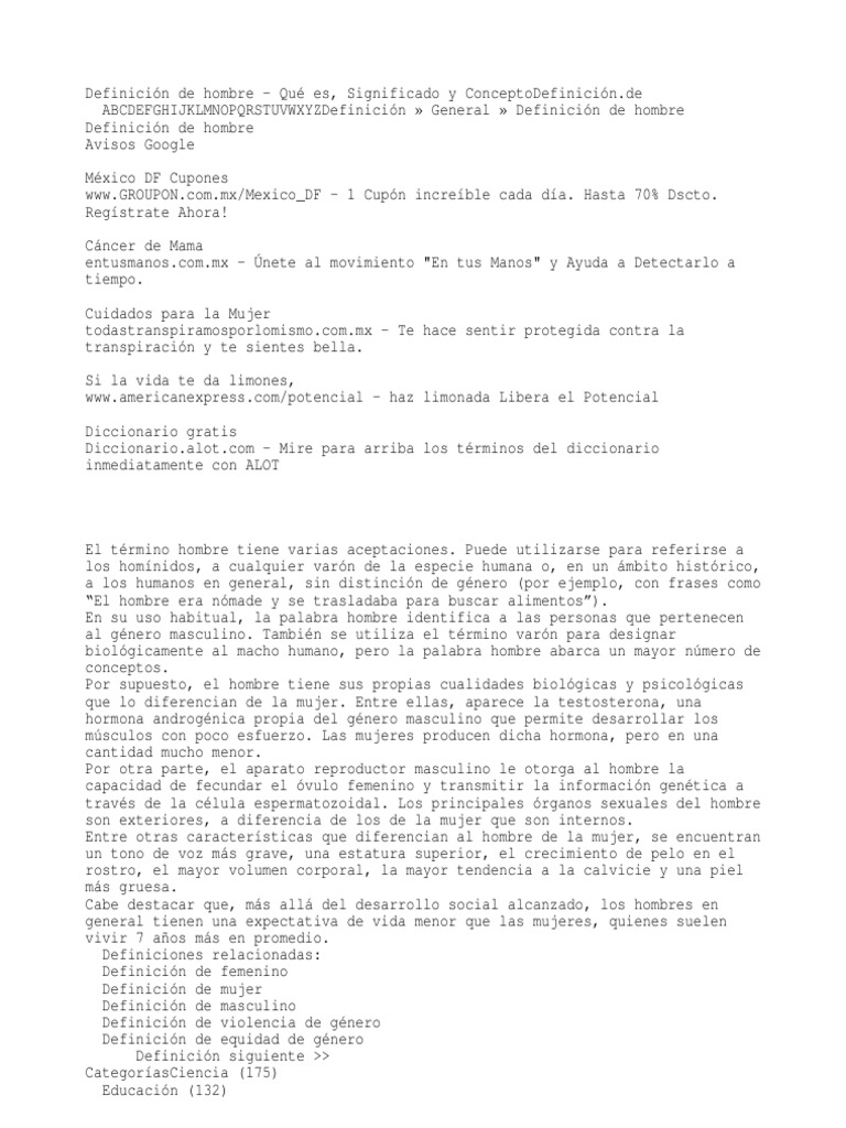 Definición de Hombre - Qué Es, Significado y Concepto | PDF | Hombre ...