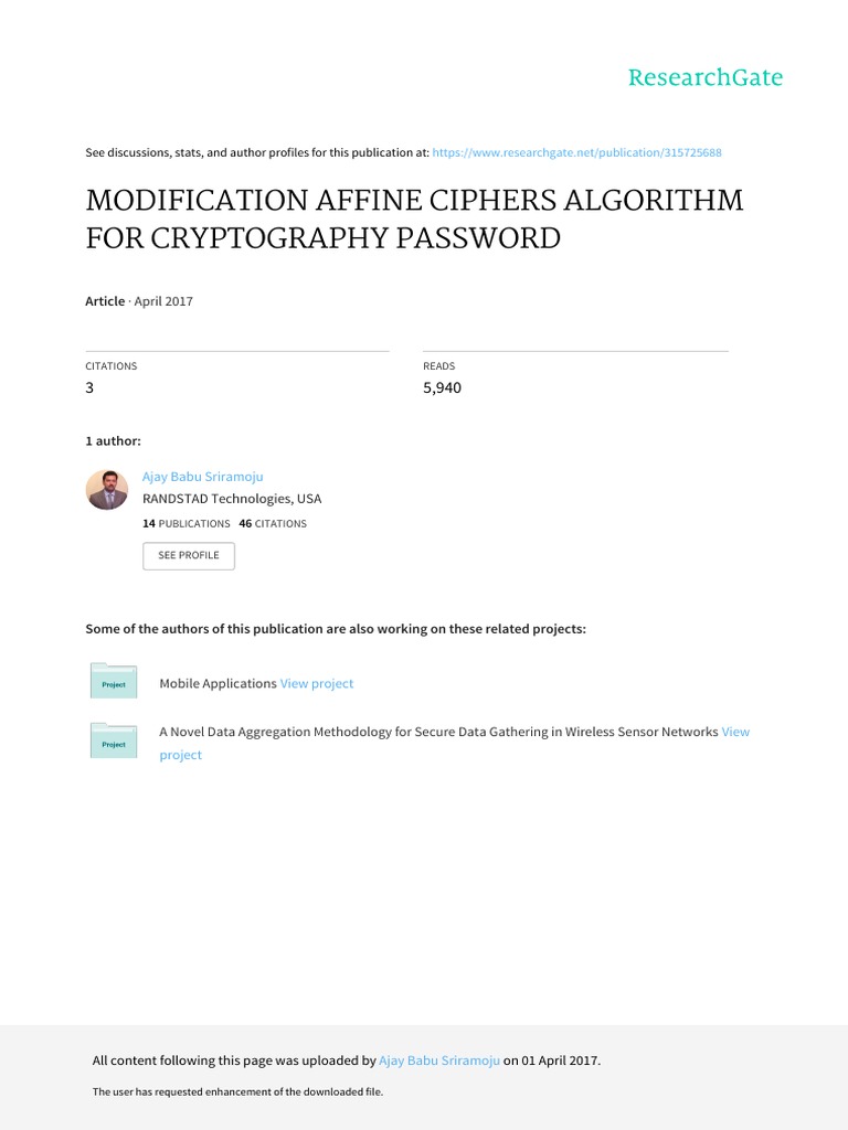 Modification Affine Ciphers Algorithm For Cryptography Password | PDF | Cryptography | Encryption