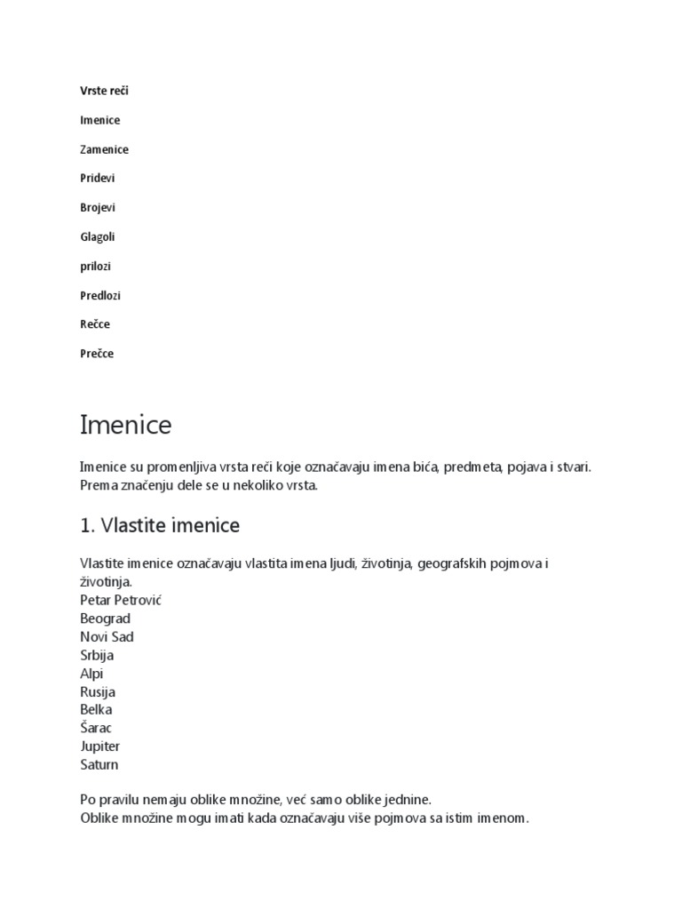 Vrste Reči, Definicije I Primeri | PDF