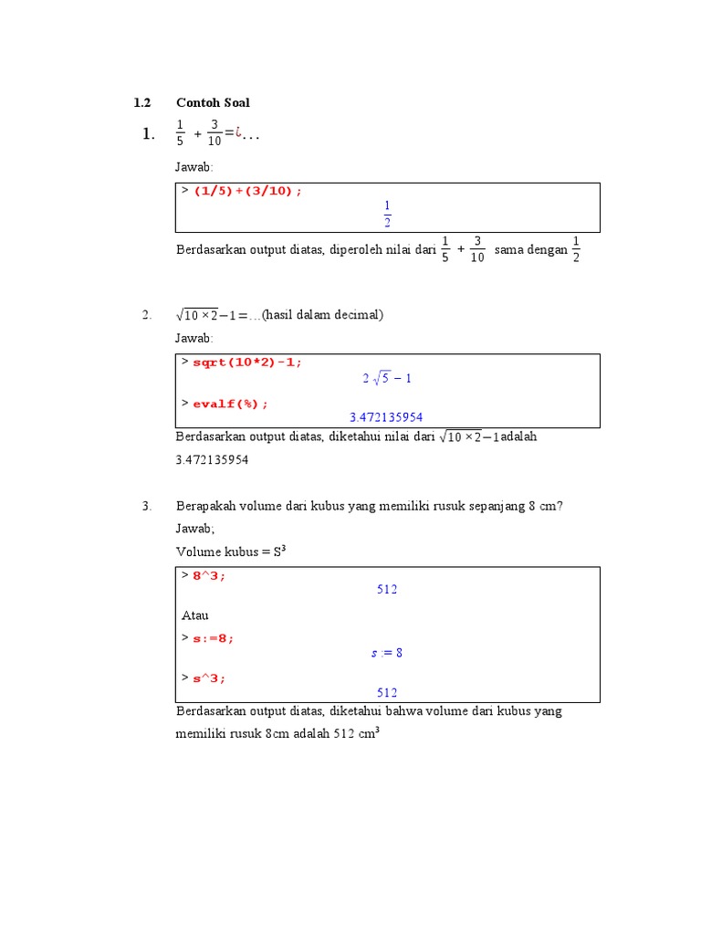 Contoh Soal Pengenalan Maple | PDF | Metode & Bahan Ajar | Komputer