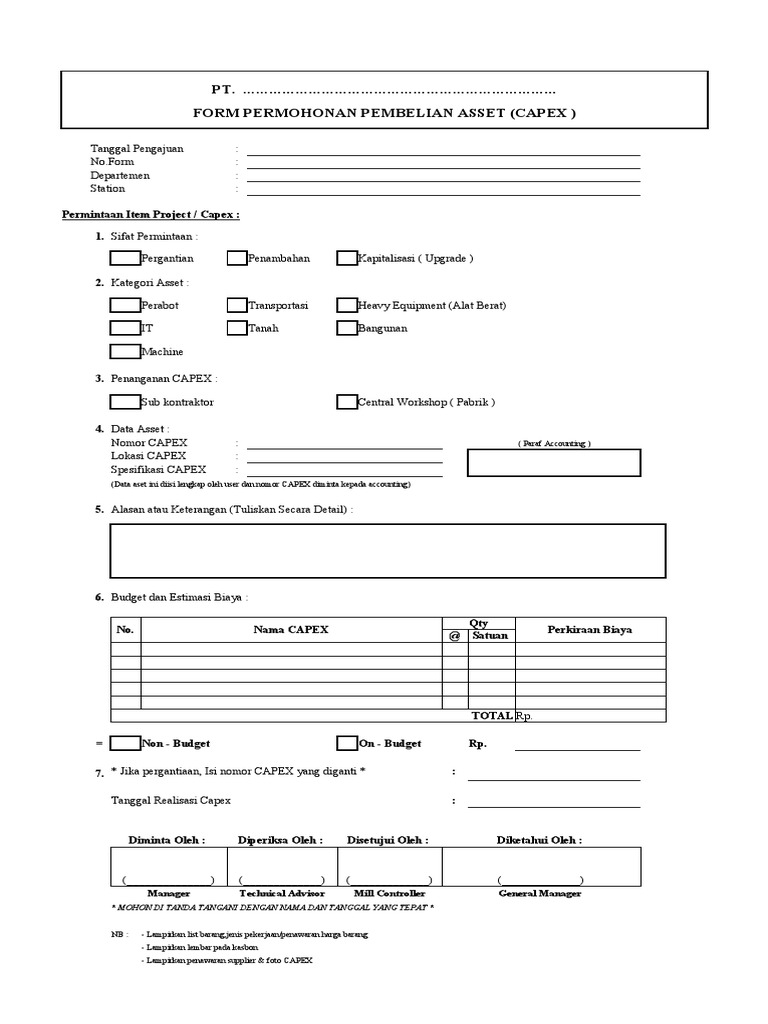 Contoh Format Permohonan Capex PKS | PDF