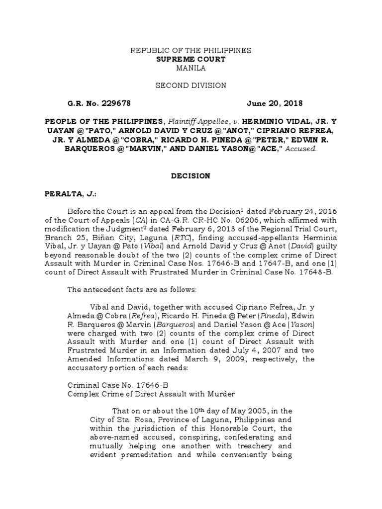 People vs. Vidal, Jr. | PDF | Murder | Burden Of Proof (Law)
