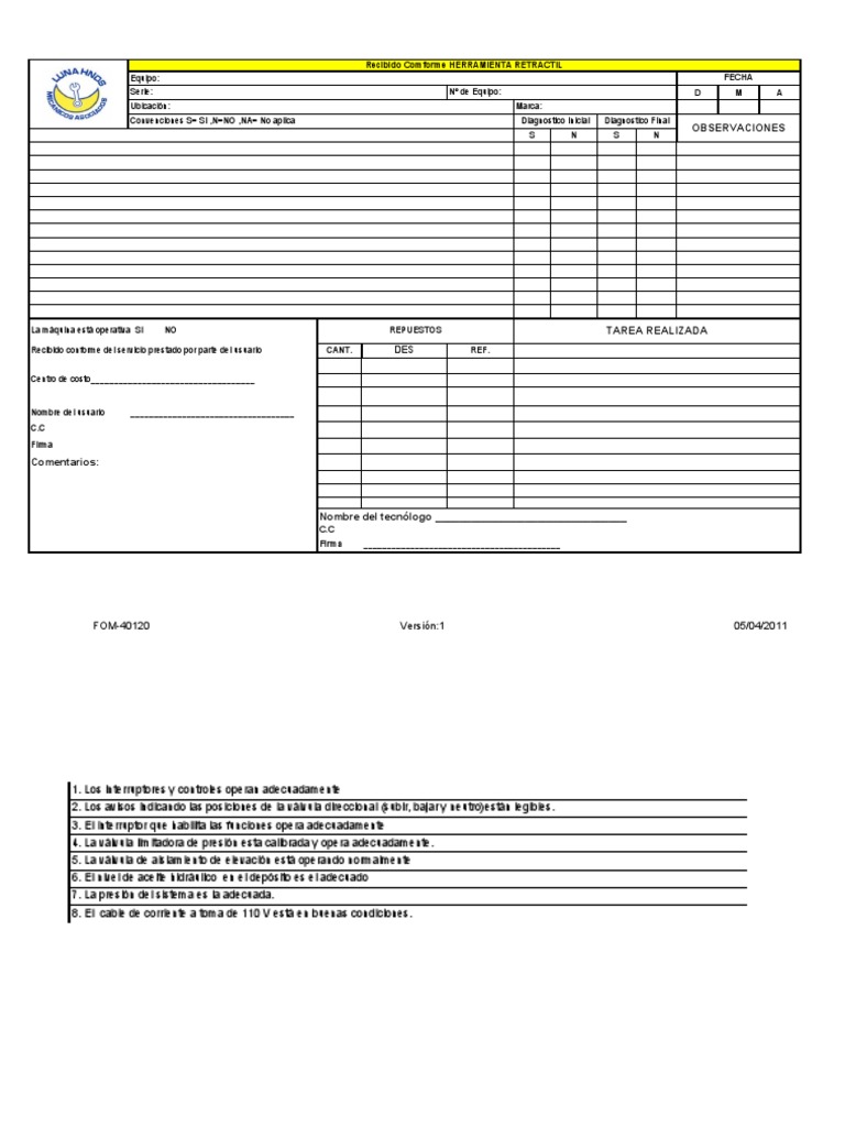 20.recibido Conforme Herramienta Retractil | PDF